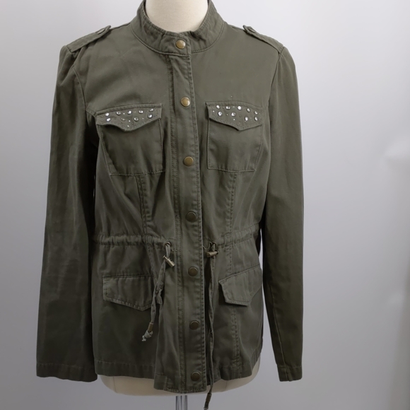 Baccini | Jackets & Coats | Baccini Green Embellished Utility Jacketsz ...